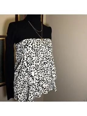 Skirts | Black And White Spotted Mini Skirt With Ruffle Hem | Poshmark